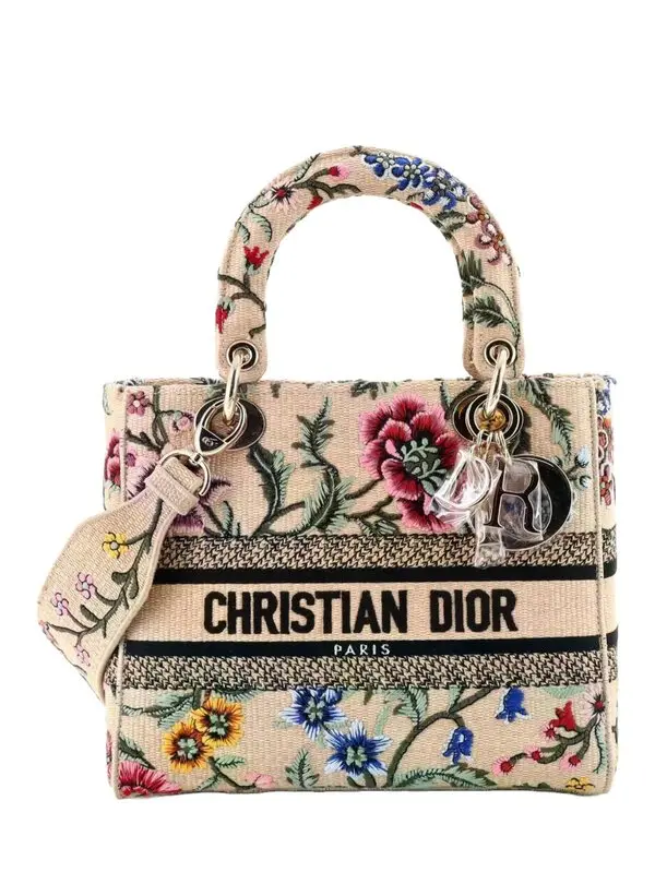 Dior Lady D-lite Embroidered Raffia Satchel - Multicolour