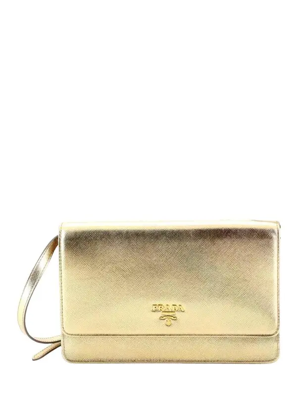 Prada Wallet On Strap Saffiano Leather Crossbody Bag - Gold