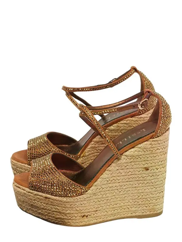 LE SILLA Suede Crystal-embellished Wedge Espadrille - Neutrals