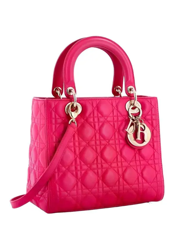 Dior Lady Bag Cannage Quilt Lambskin Medium Satchel - Pink