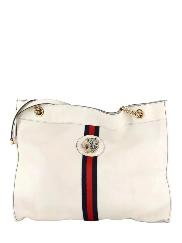 Gucci Rajah Chain Leather Large Tote Bag - White