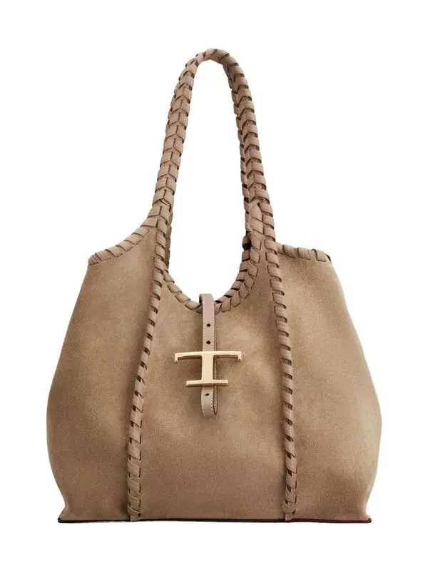 TOD'S Braided Top Handle Shopping Tote With Pendant Detail - Neutrals