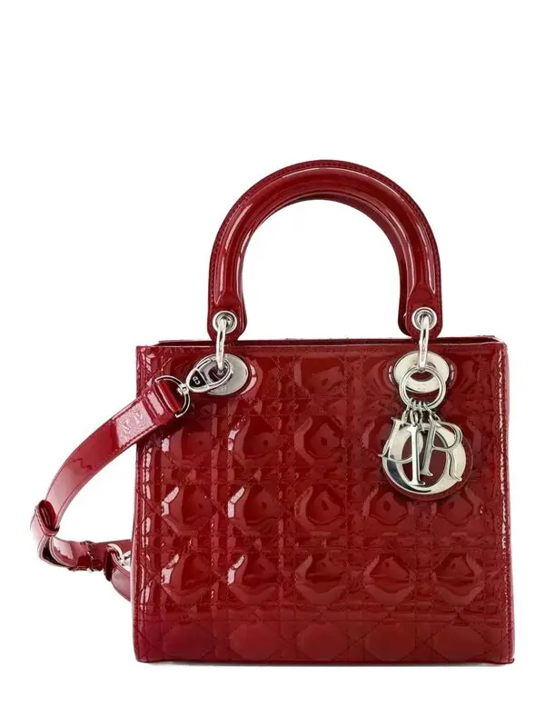 Dior Lady Medium Satchel Cannage Quilt Patent - Red