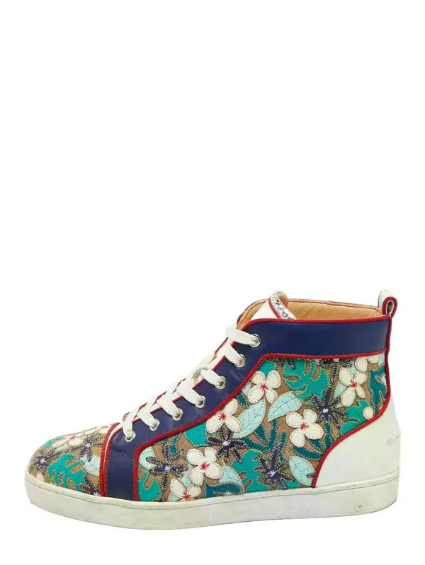 CHRISTIAN LOUBOUTIN Flower-patch High-top Sneakers - Blue