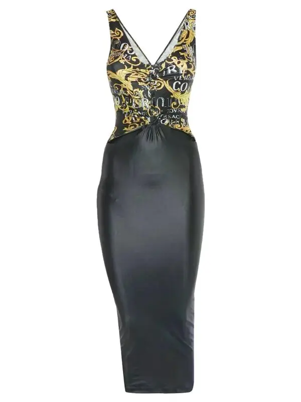 Versace Graphic-print Cut-out Midi Dress - Black