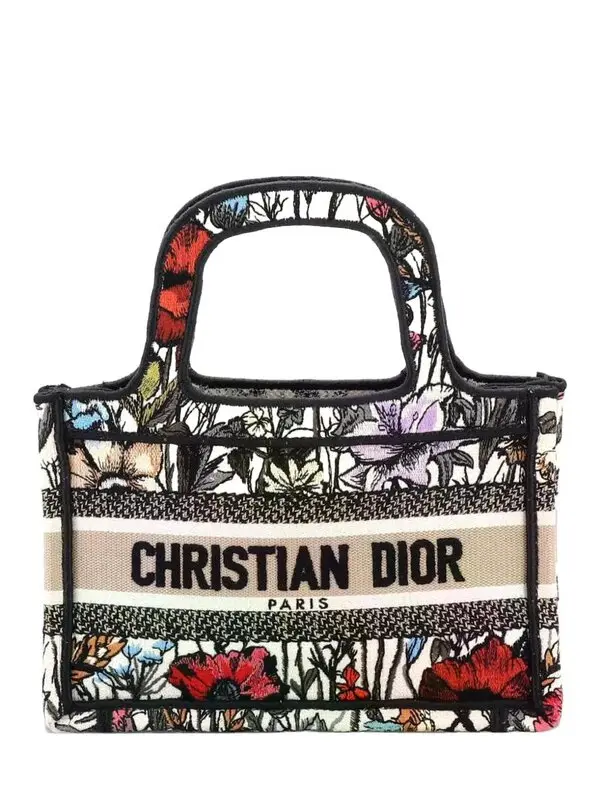 Dior Embroidered Canvas Mini Tote Bag - Black