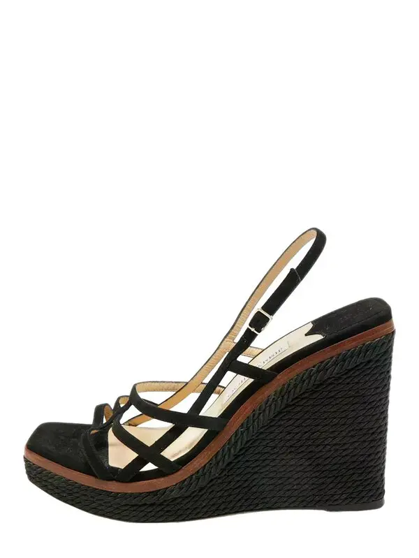 JIMMY CHOO Caged Suede Wedge Sandals - Black