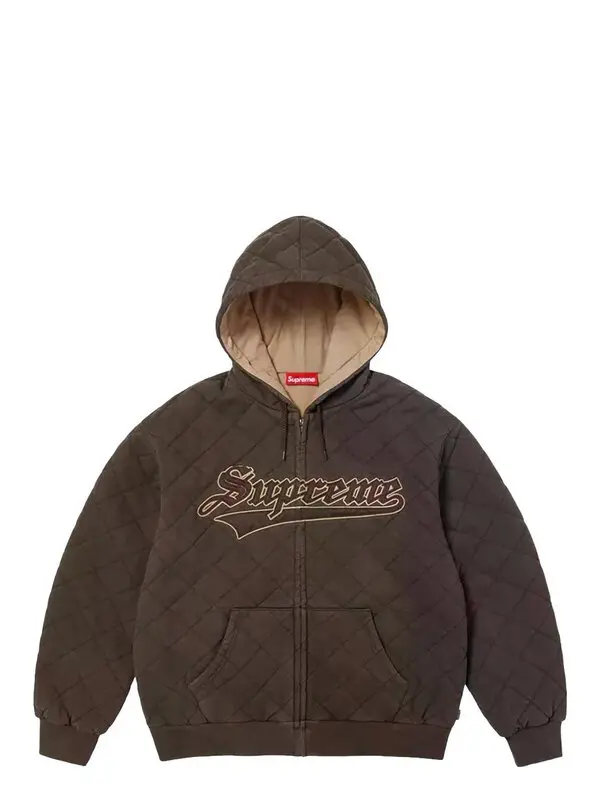 Supreme Logo-patch Quilted Bomber Jacket - Brown