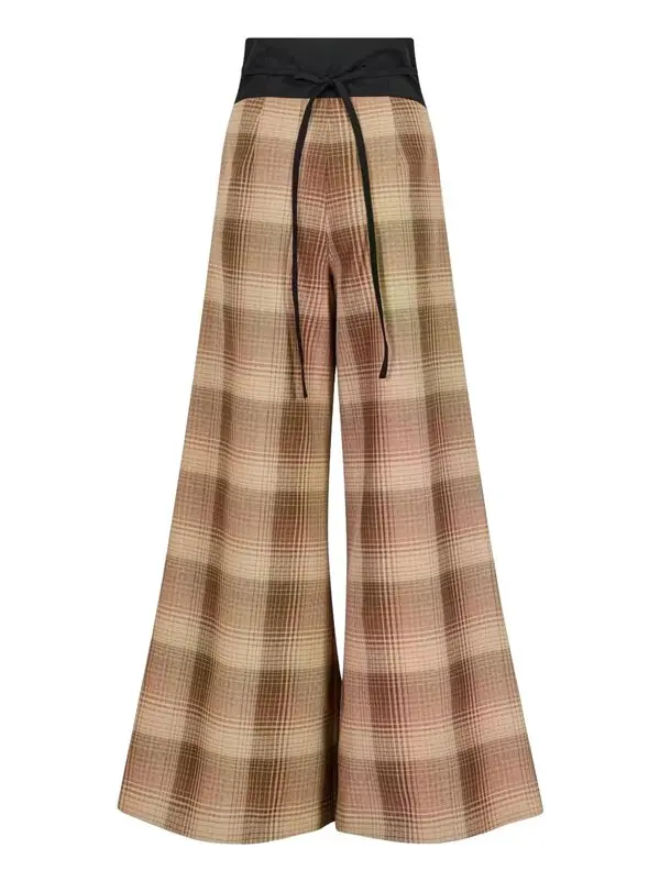 Rosie Assoulin Plaid Palazzo Trousers - Brown