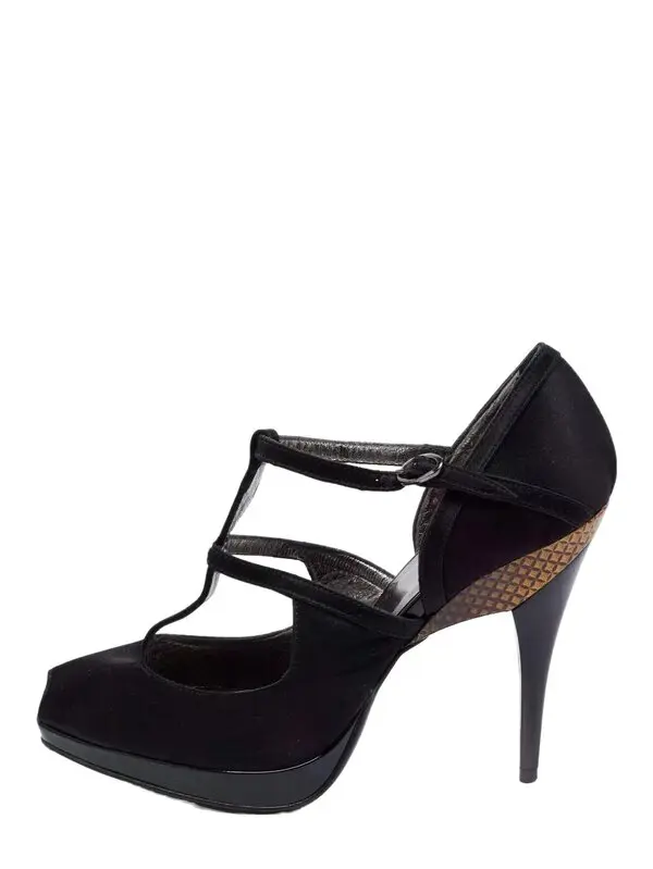 Roberto Cavalli Snakeskin Embossed T-strap Sandals - Black
