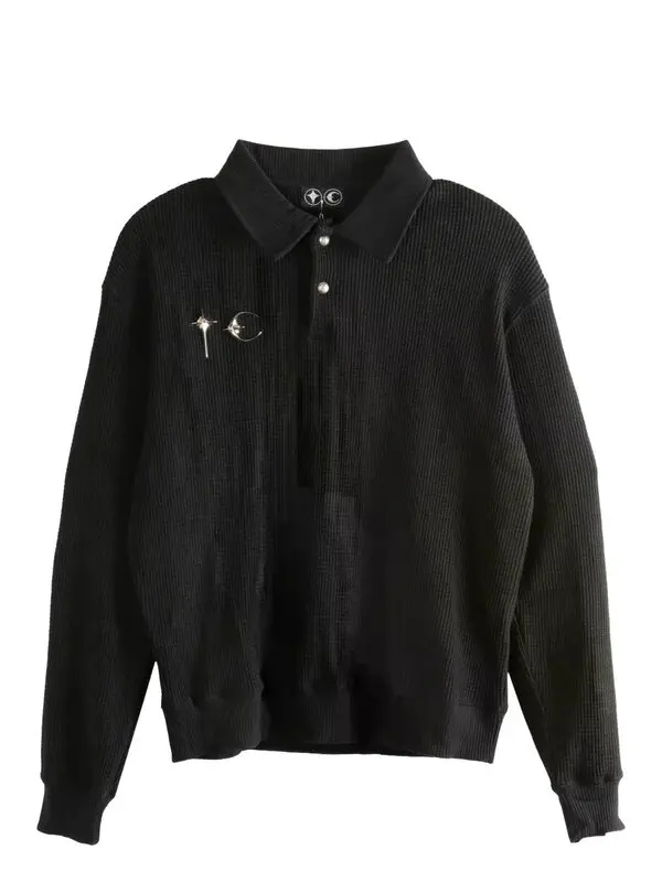 THUG CLUB Waffle Pin Polo Shirt - Black
