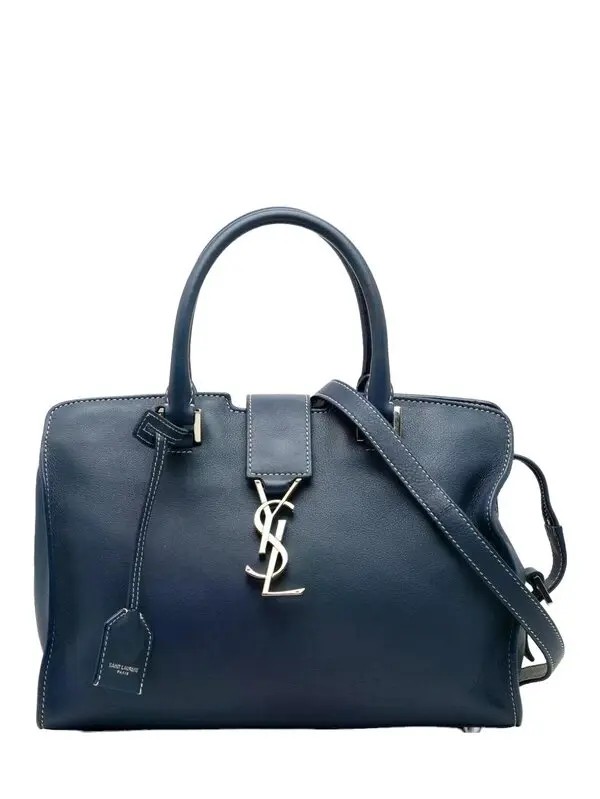 Saint Laurent 2017 Baby Leather Monogram Downtown Cabas Satchel - Blue