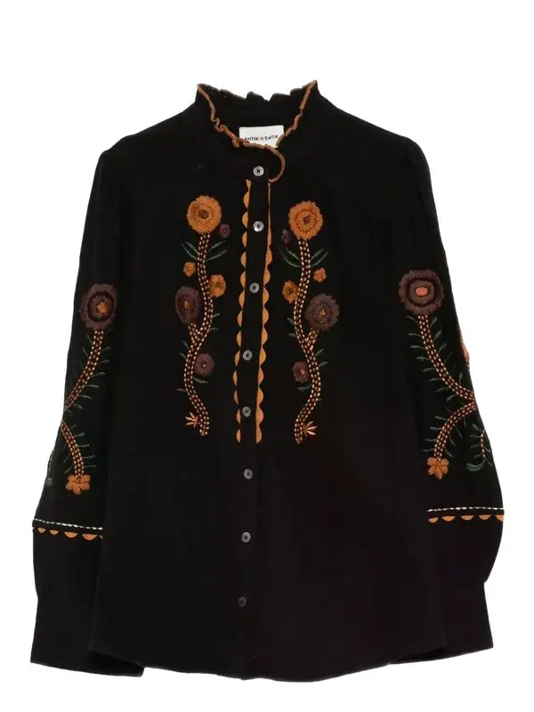 Antik Batik Embroidered Frill-neck Shirt - Black