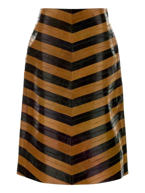 Fendi Two-tone Chevron Leather Skirt - Brown