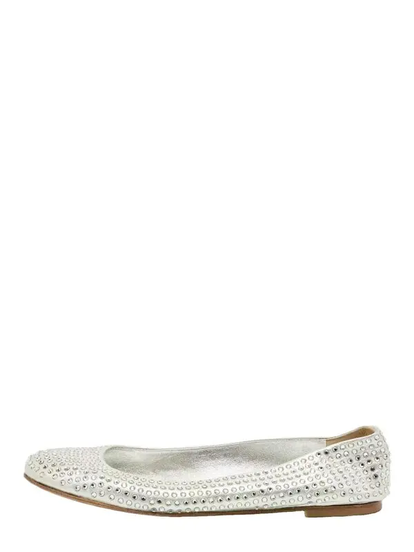 GIUSEPPE ZANOTTI Crystal Embellished Leather Ballet Flats - Silver