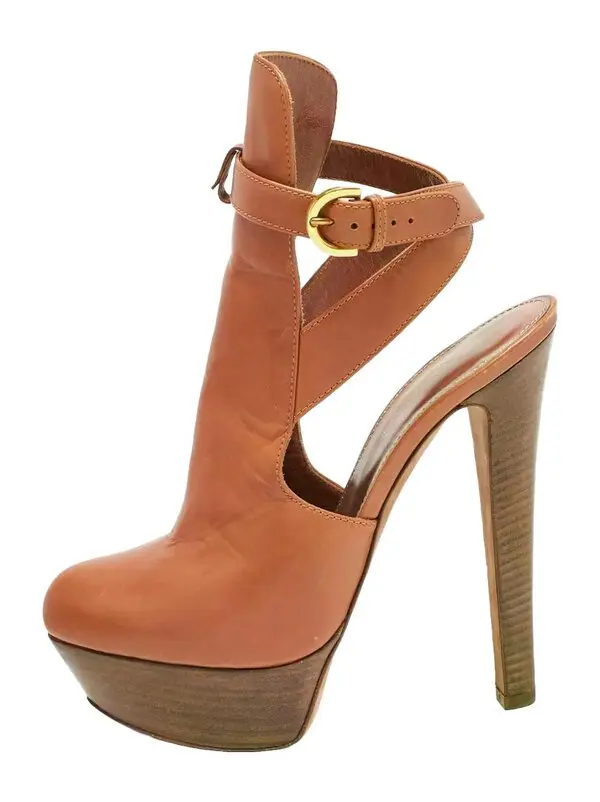 SERGIO ROSSI Cross-strap Platform Heeled Pumps - Brown