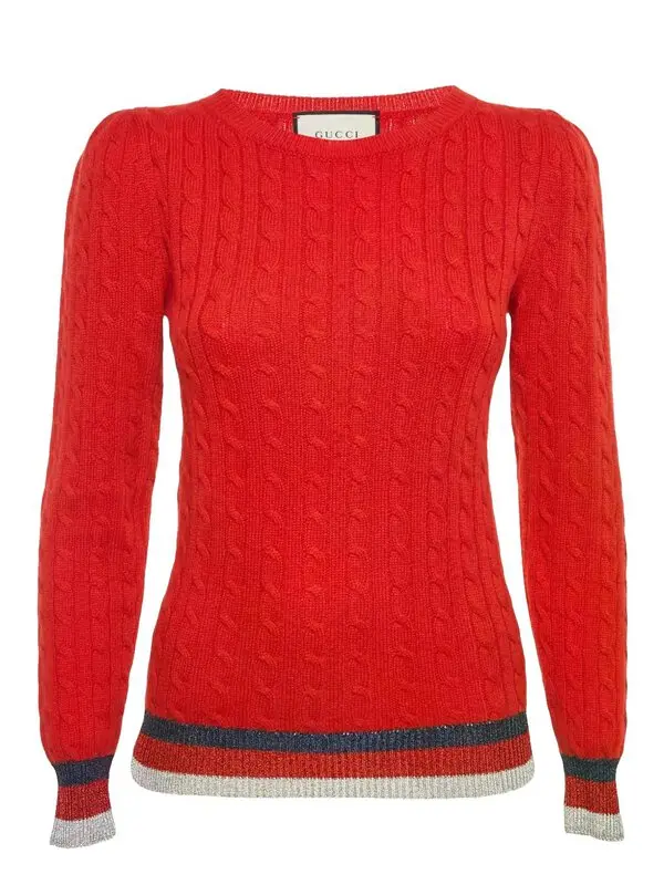 Gucci Cable-knit Lamé-trim Sweater - Red