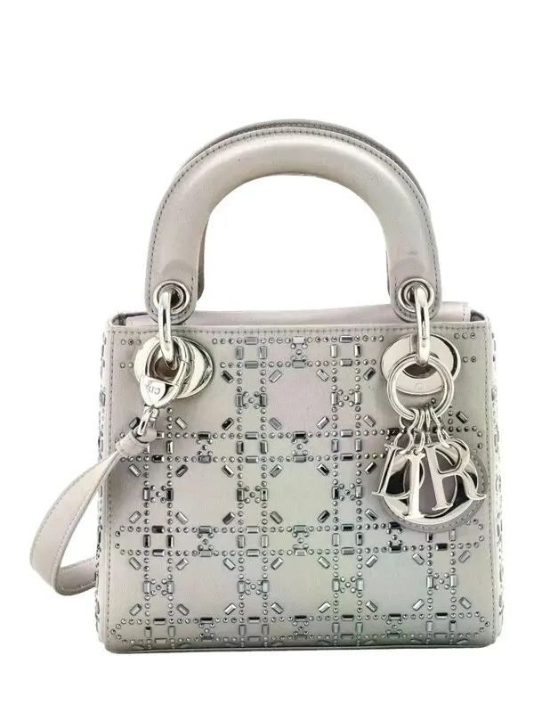 Dior Lady Mini Satchel Crystal Embellished Cannage Quilt - Grey