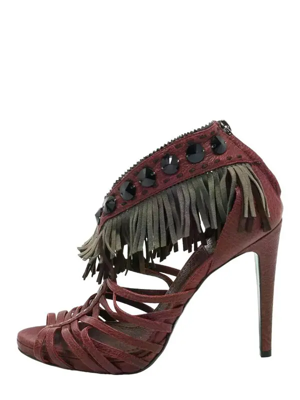 Dior Fringed Studded Leather Sandals - Red