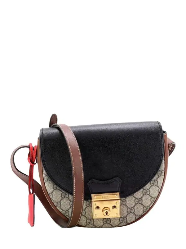 Gucci Padlock Saddle Shoulder Bag Gg Coated Canvas And Leather Small Crossbody - Brown