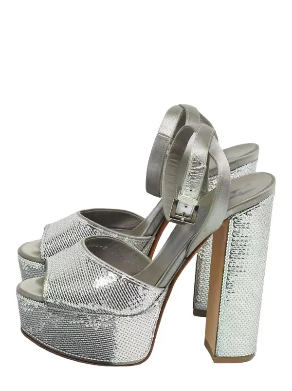 GINA Sequin Platform Sandals - Silver
