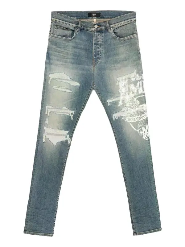 Amiri Ripped Print Jeans - Blue
