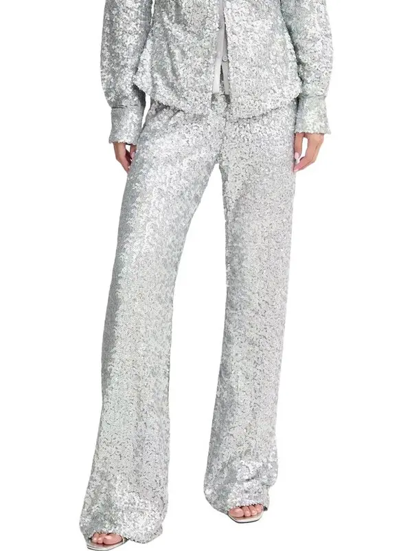 Stine Goya Sequin-embellished Wide-leg Trousers - Silver