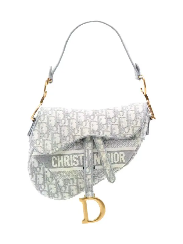 Dior Oblique Embroidered Canvas Saddle Bag - Grey