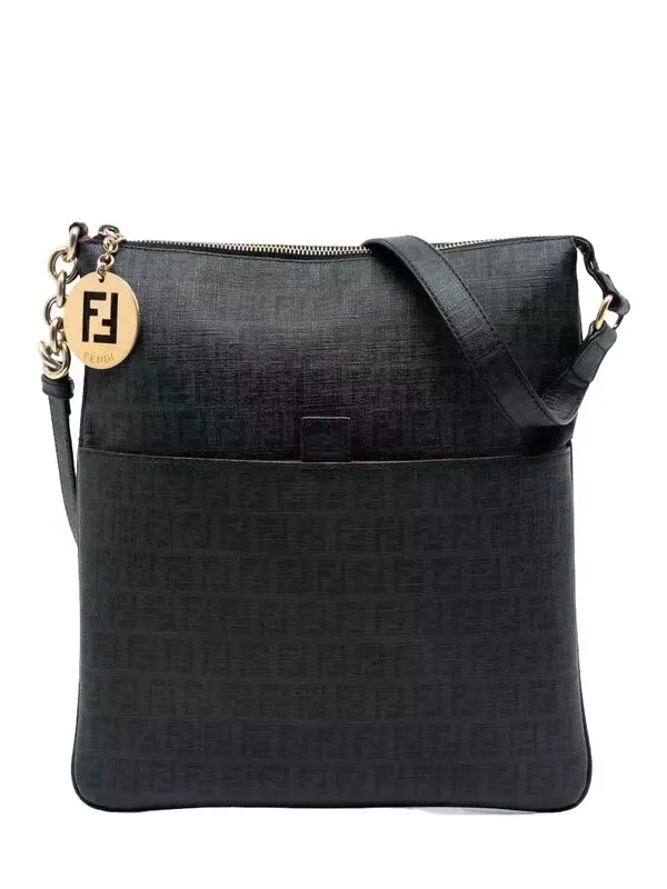 Fendi Zucchino Coated Canvas Charm Zip Crossbody Bag - Black