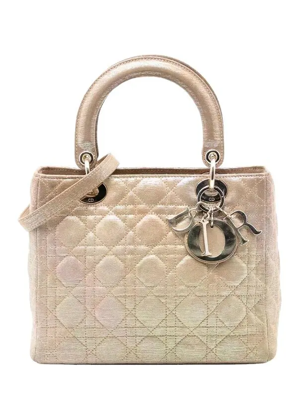 Dior 2007 Medium Iridescent Lambskin Cannage Lady Satchel - Gold