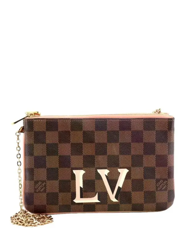 LOUIS VUITTON Damier Azur Double Zip Pochette - Brown