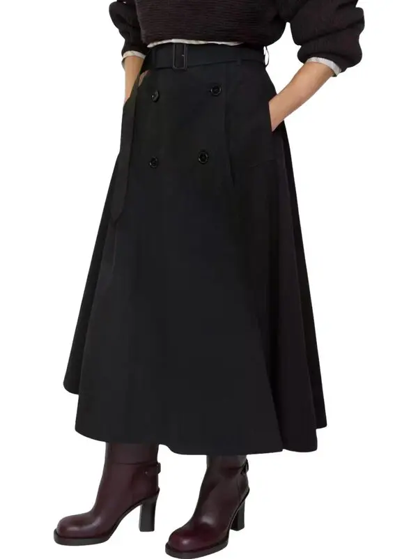Burberry Belted Gabardine A-line Midi Skirt - Black