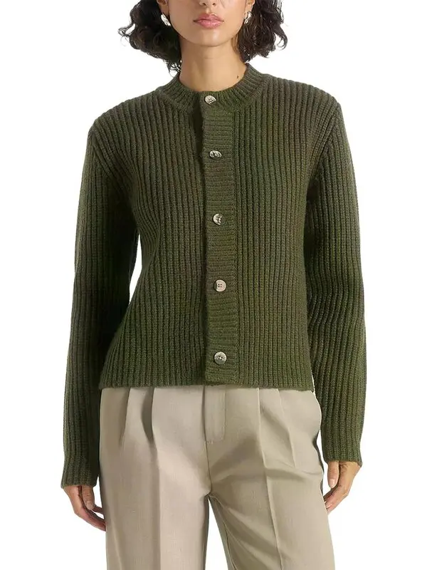 Manière De Voir Alix Crew-neck Ribbed Cardigan - Green