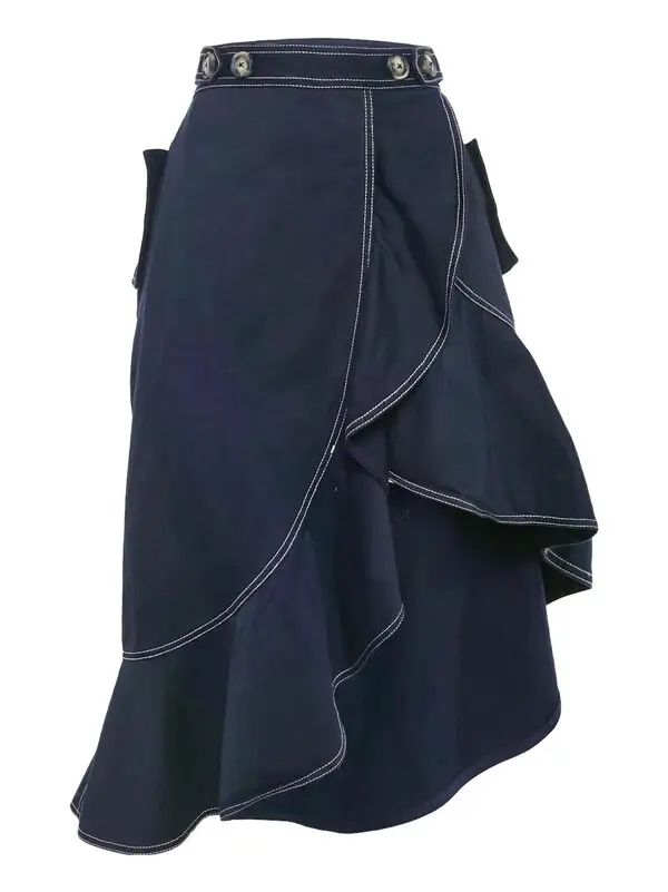 SELF-PORTRAIT Flounced Asymmetrical Midi Skirt - Blue
