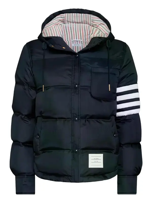 Thom Browne Down Hooded Jacket - Blue
