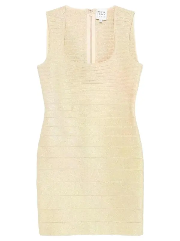 Herve Leger Mirabel Ribbed Mini Dress - Gold