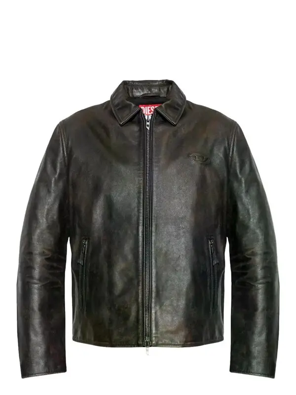 Diesel Logo-embossed Leather Jacket - Brown