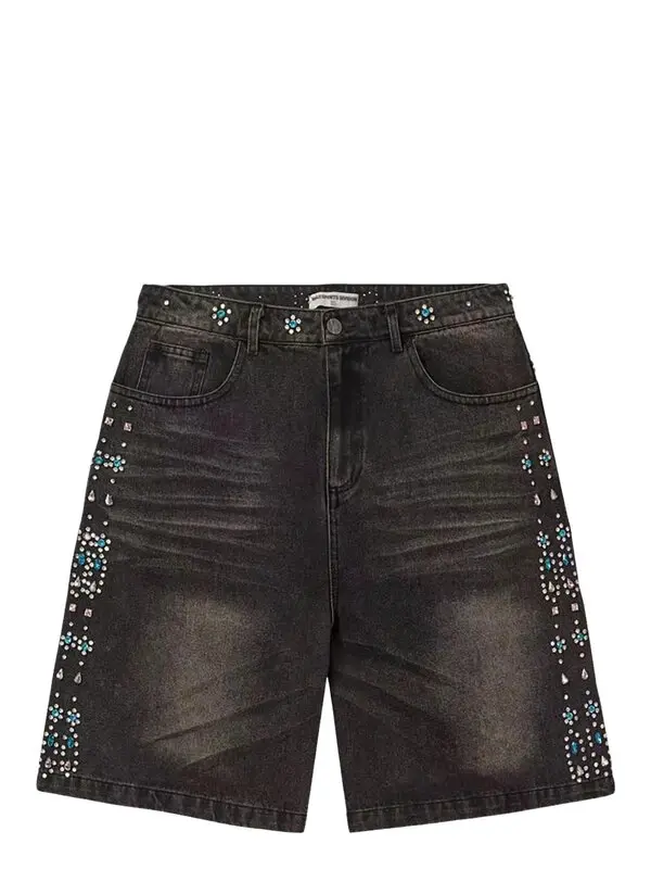 VALE Candy Embellished Denim Shorts - Black