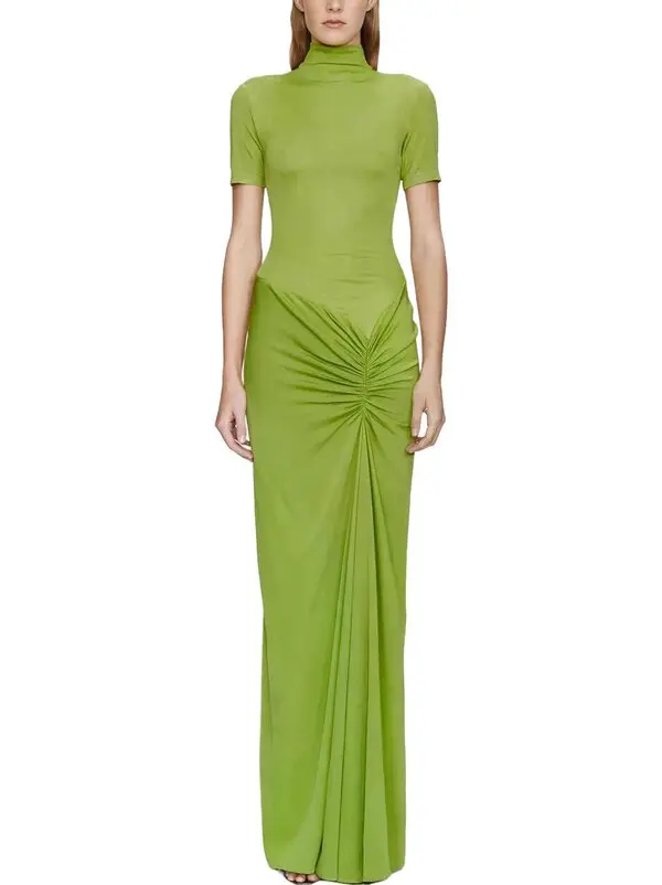 Christopher Esber Fusion Ruched High Neckline Tee Dress - Green