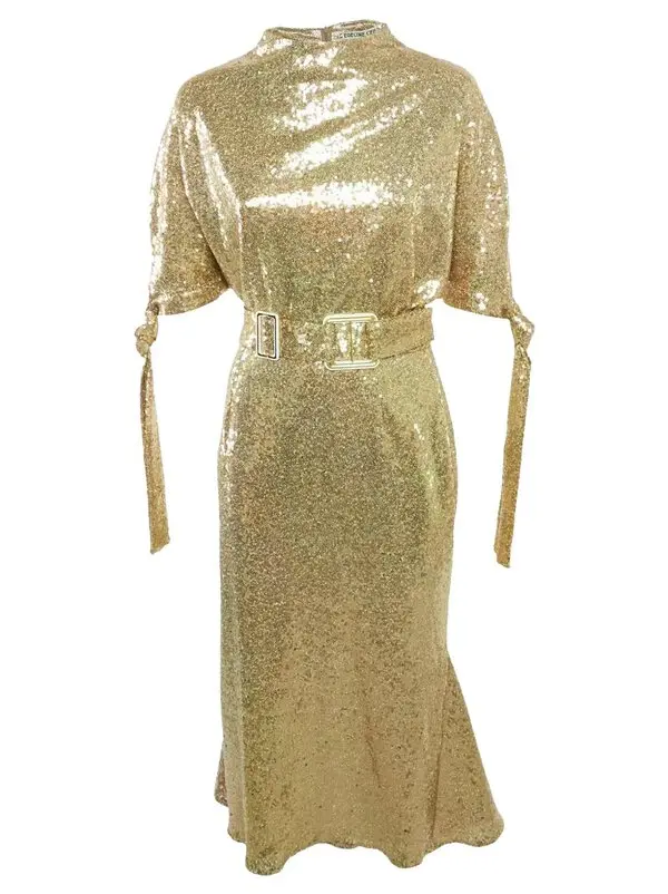EDELINE LEE Pedernal Sequined Belted Dress - Gold