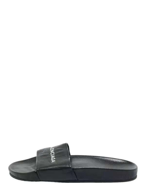 Balenciaga Logo-detail Leather Sandals - Black