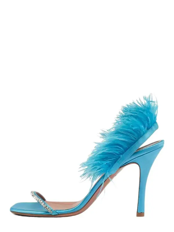 Amina Muaddi Adwoa Feather Slingback Sandals - Blue