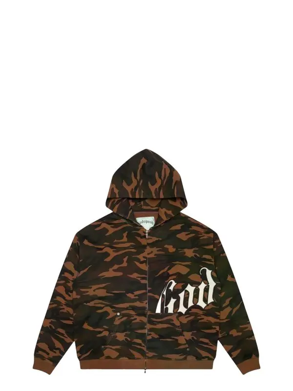 GODSPEED Camouflage-print Zip-up Hoodie - Brown