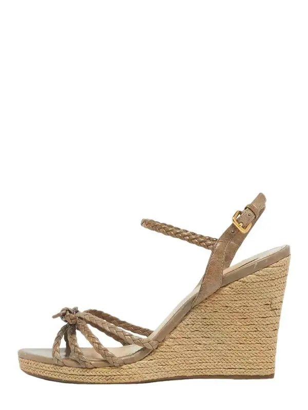 Prada Braided Strappy Wedge Sandals - Brown