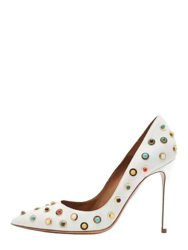 AQUAZZURA Embellished Calf Leather Pumps 10.5 - White