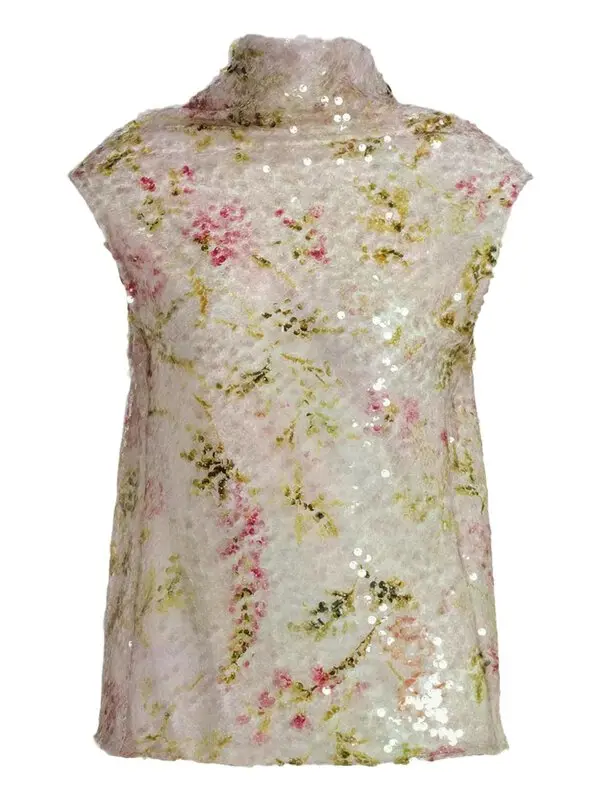 Alberta Ferretti Sequin Floral Tank Top - Neutrals