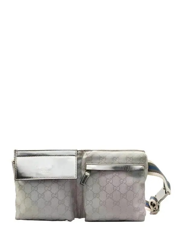 Gucci Gg Canvas Web Double Pocket Belt Bag - Grey
