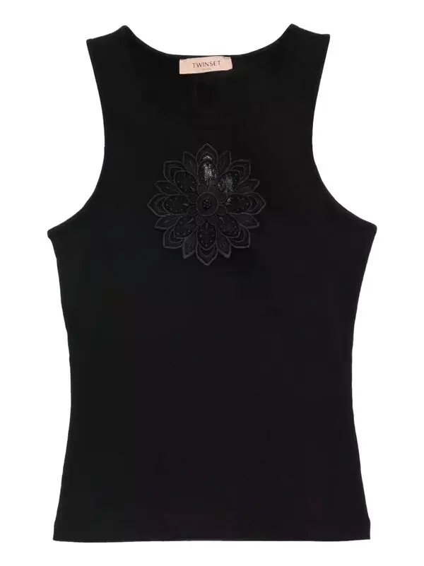 TWINSET Floral Appliqué Tank Top - Black