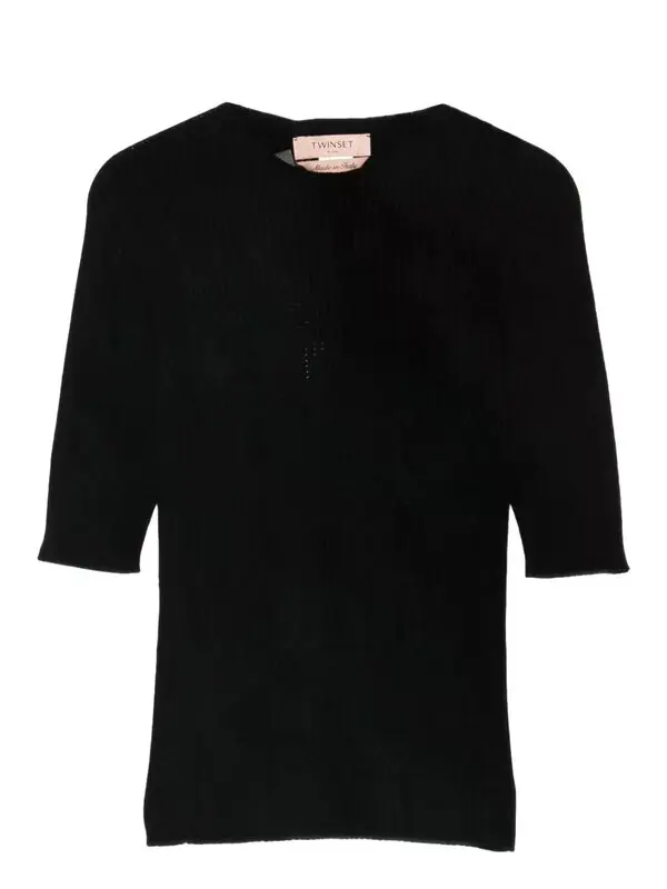 TWINSET Ribbed Knit Top - Black