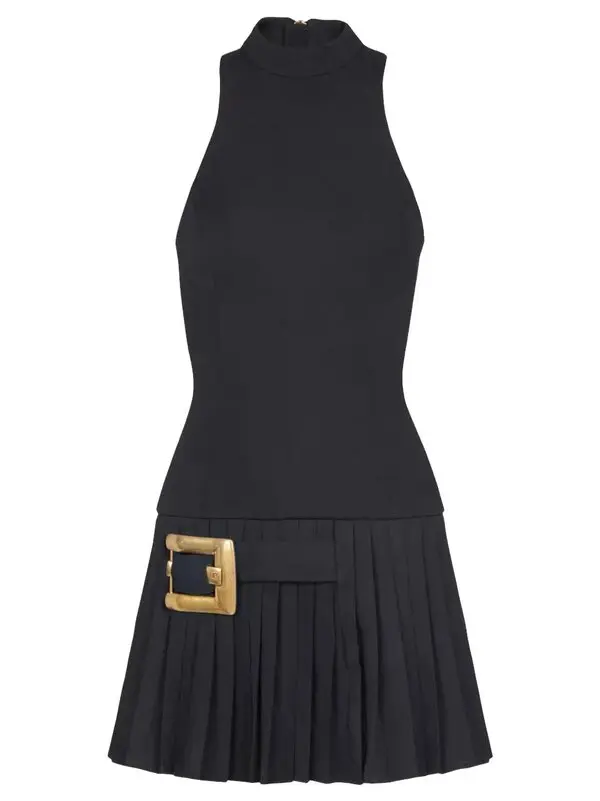 Balmain Buckle-embellished Pleated Dress - Black